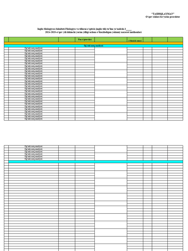 Yakuniy Nazorat 3-Kurhki) JADVAy33yy3ueuLI | PDF