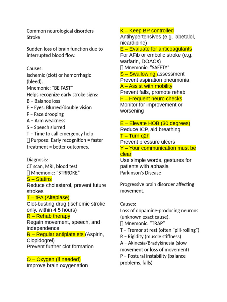 Common Neurological Disorders | PDF | Stroke | Medical Specialties