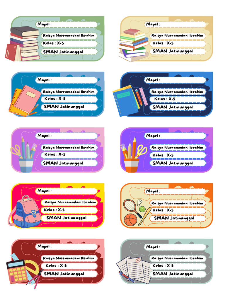 (Bulk 1) Warna-warni Ceria Kreatif Lucu Label Nama Anak Sekolah Dokumen ...
