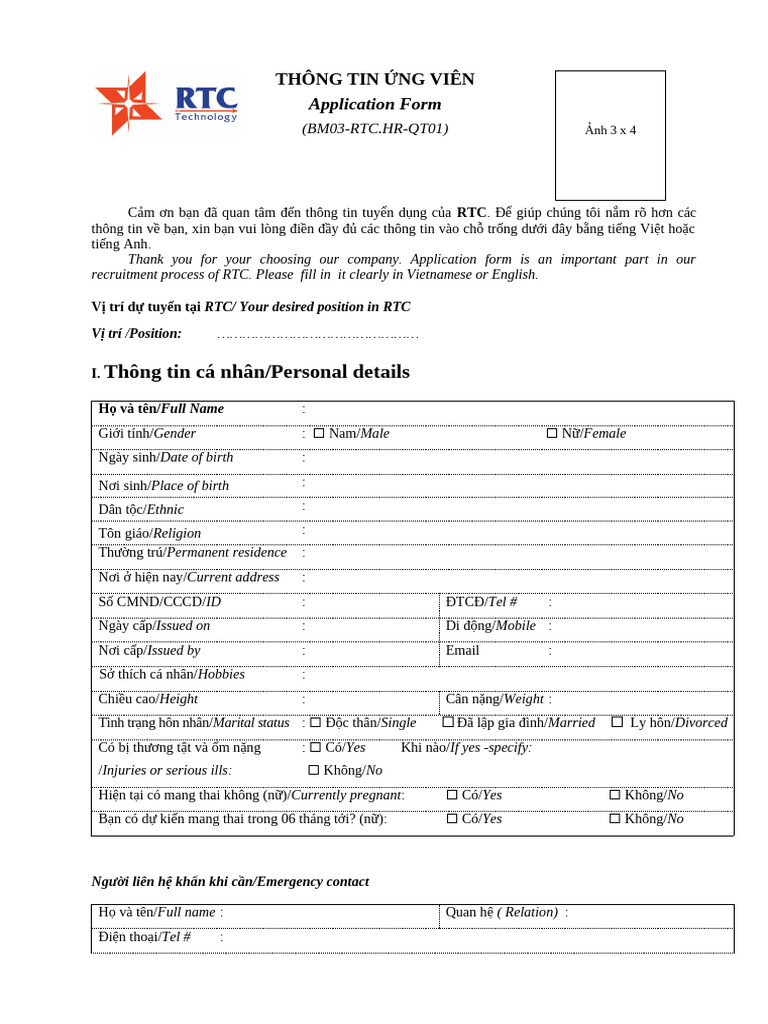 BM03-RTC - hr-qT01 To Khai Thong Tin UV | PDF