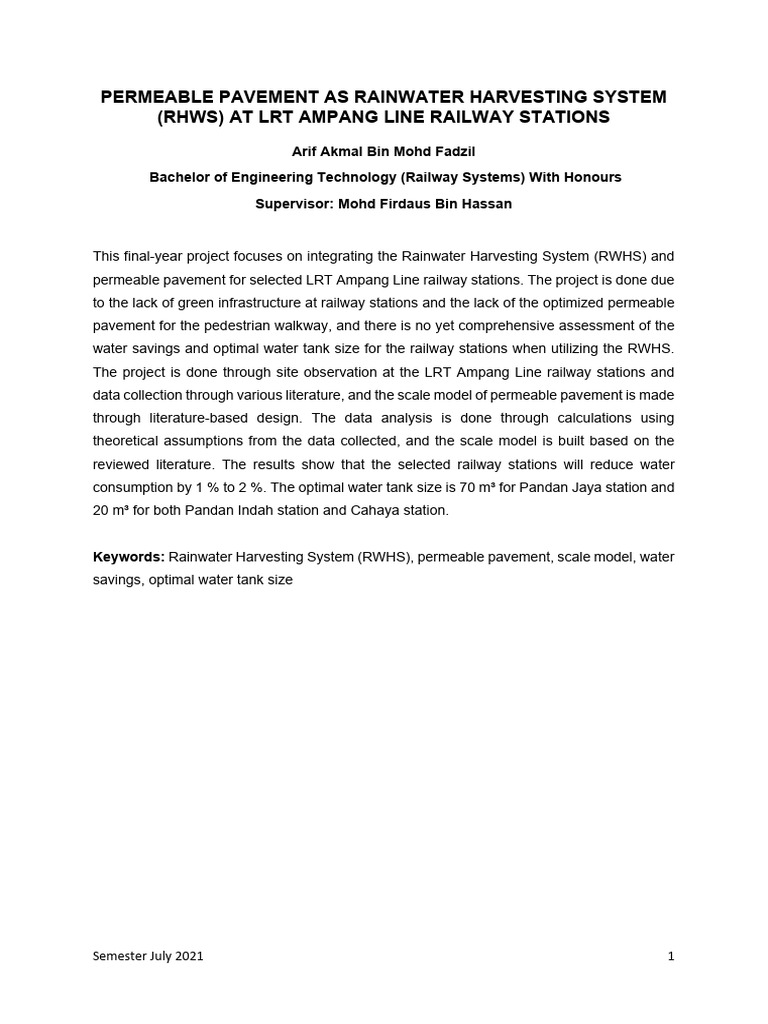 Fyp RWHS | PDF