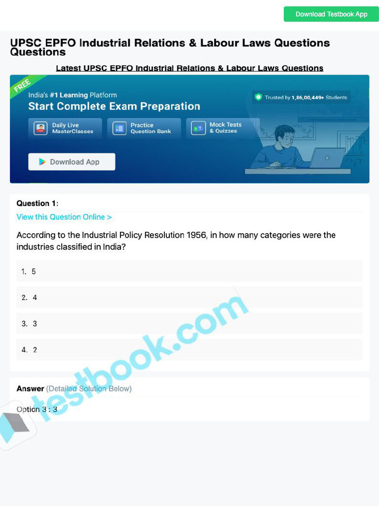 Upsc Epfo Industrial Relations Labour Laws Quest 6470766c2f7513275e00cdbf | PDF