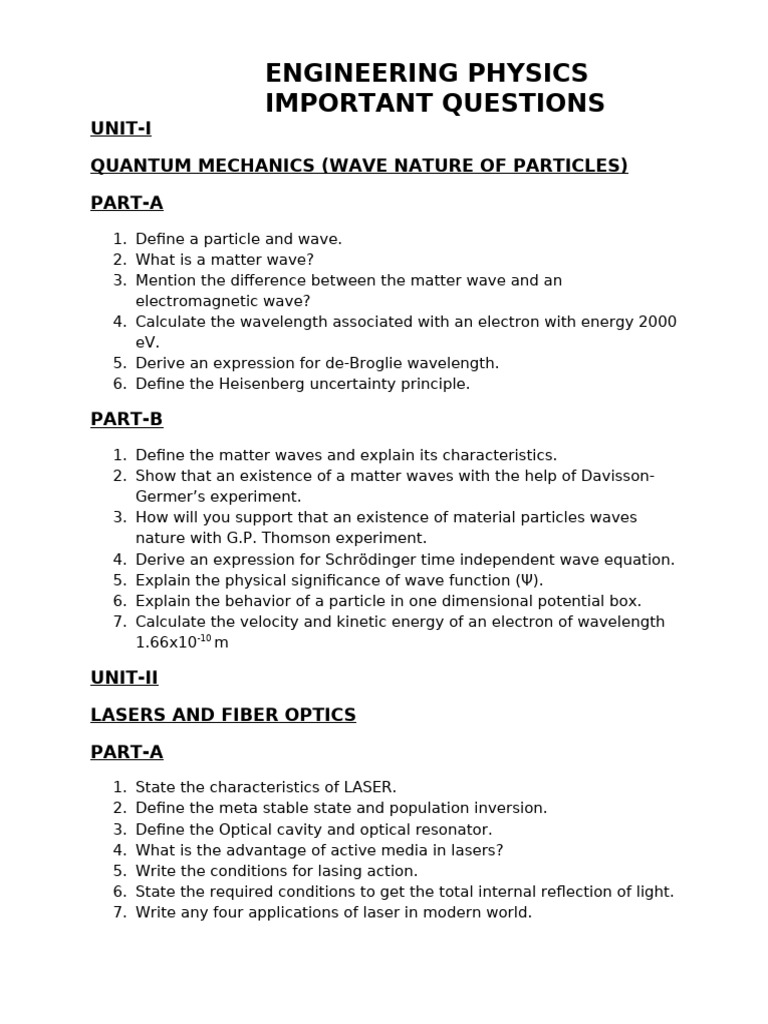 ENGINEERING PHYSICS Important &assignment Questions (All Units) | PDF | Superconductivity | Waves