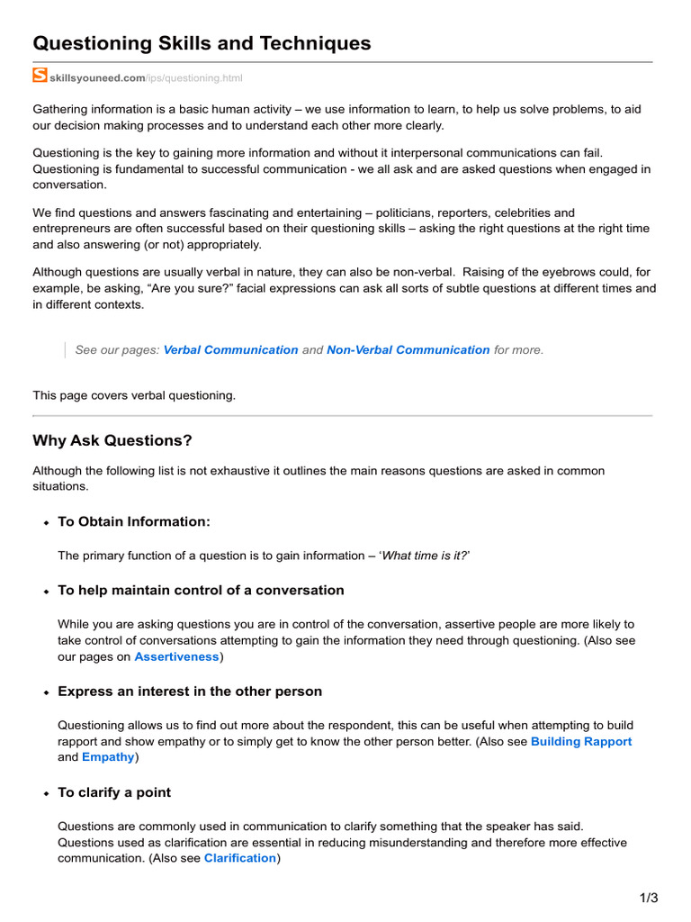 Mastering Questioning Skills | PDF | Communication | Nonverbal ...