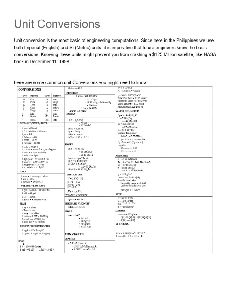 Unit Conversions - THER 001A-EnSE31S1 - Thermodynamics | PDF