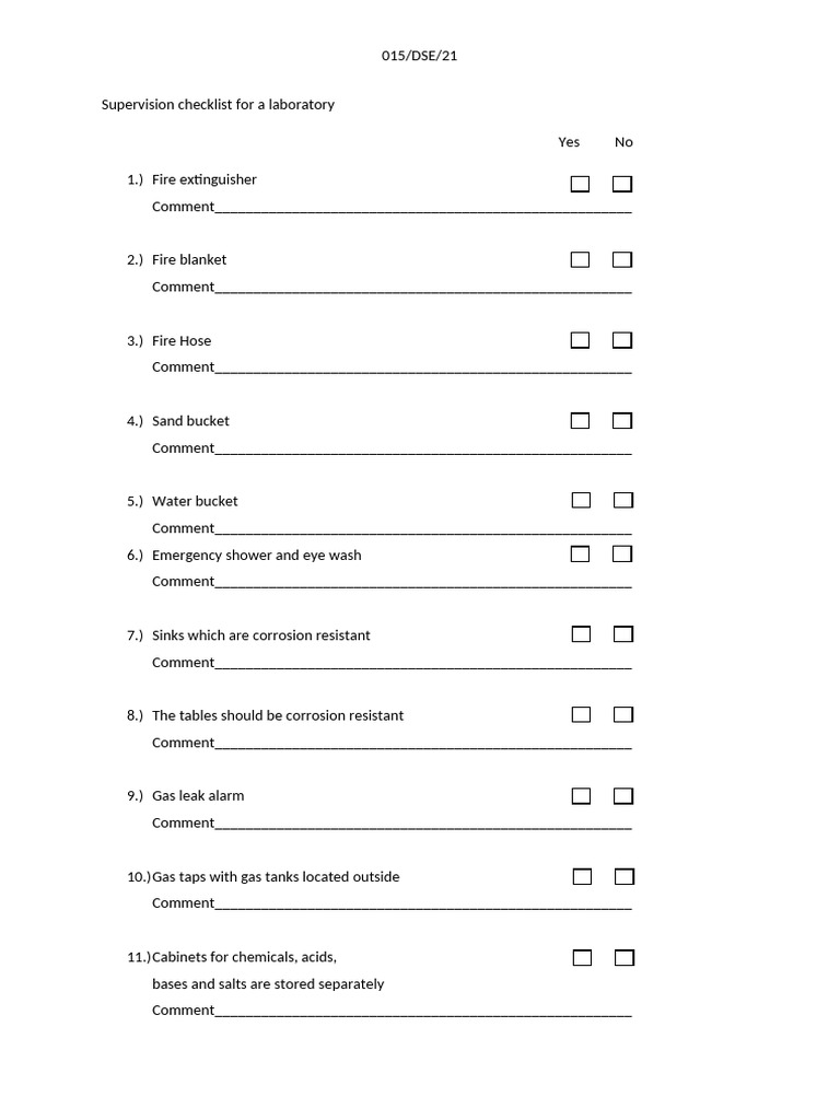 Supervision Checklist For A Laboratory | PDF
