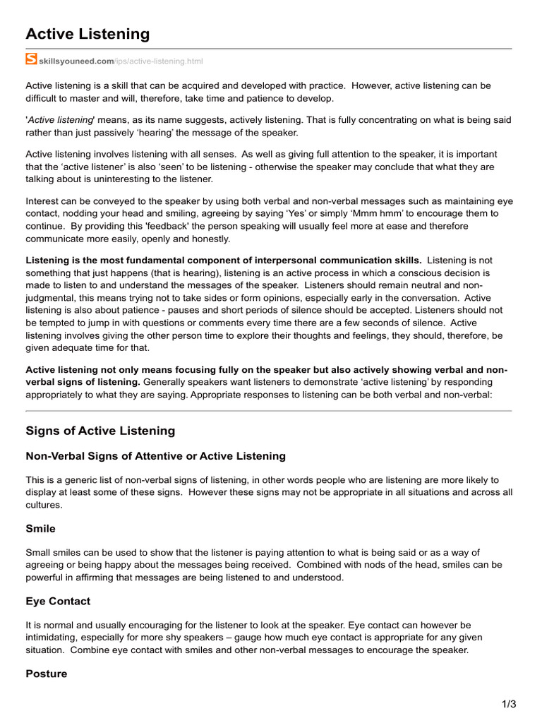 Active Listening | PDF | Nonverbal Communication | Communication