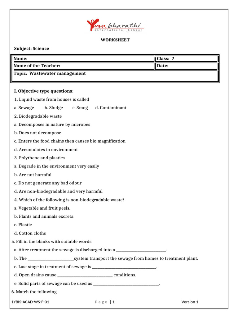 Wastewater Management for Class 7 | PDF | Sewage | Sewage Treatment