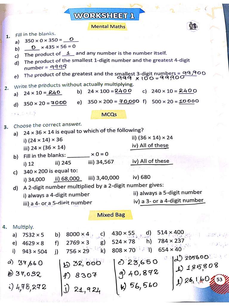 Grade 4 CH 3 Multiplication BookBack Exercises | PDF