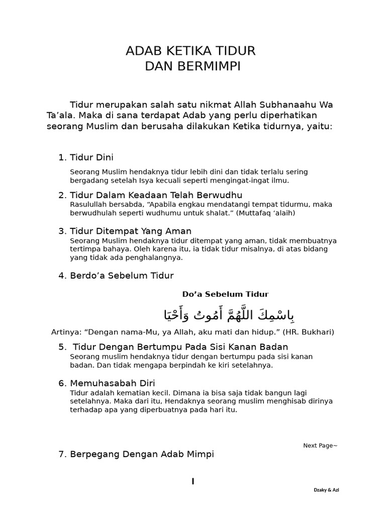 Adab Tidur dalam Islam | PDF