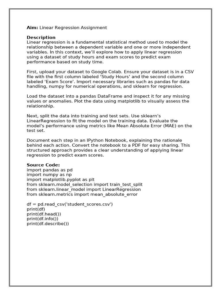 Linear Regression Assignment Guide | PDF