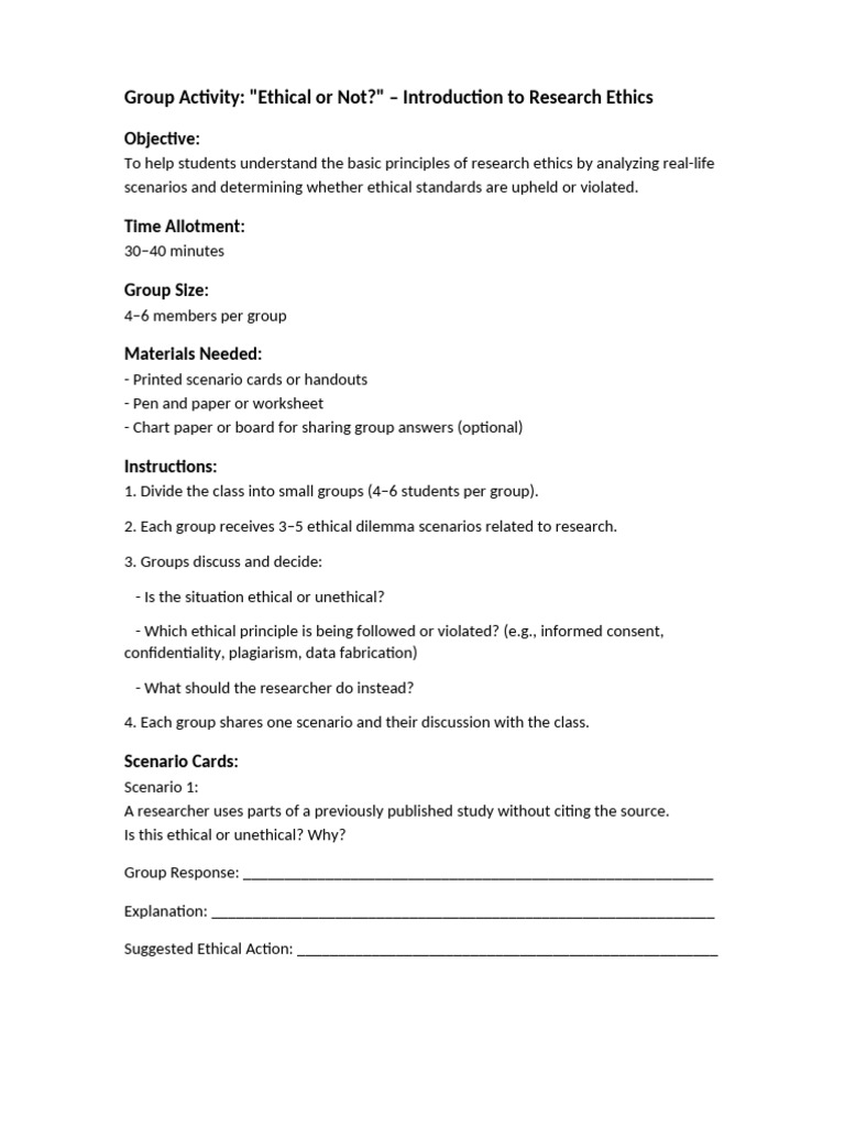 Research Ethics Group Activity Guide | PDF | Informed Consent