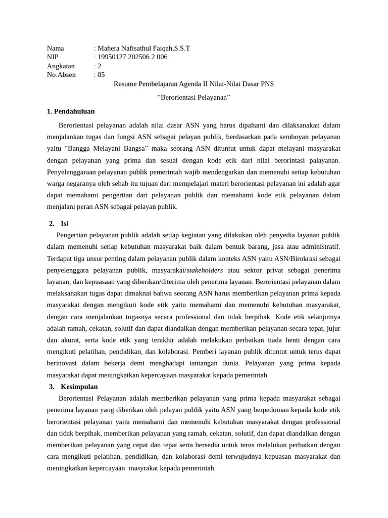 Resume Nilai-Nilai Dasar Pns | PDF