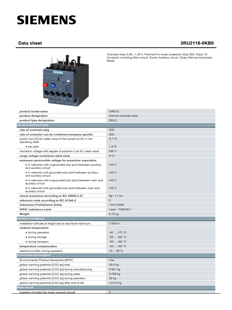 OL01103K Overload Relays 3RU21160KB0 Datasheet en | PDF | Relay | Fuse ...