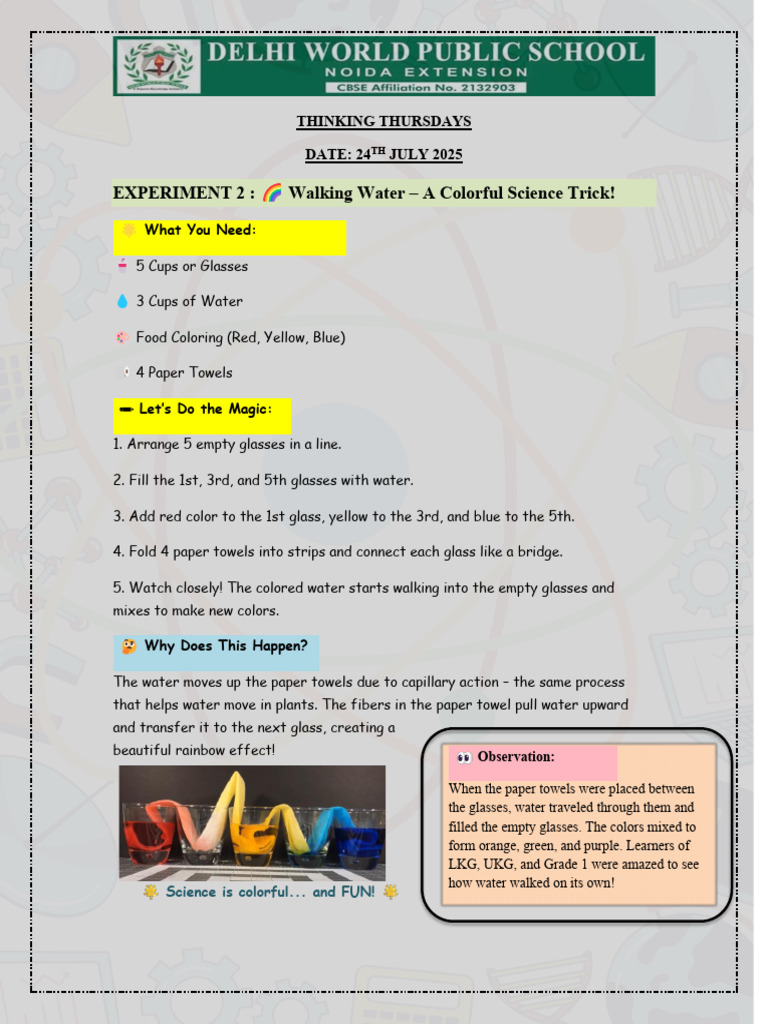 Walking Water Experiment for Kids | PDF