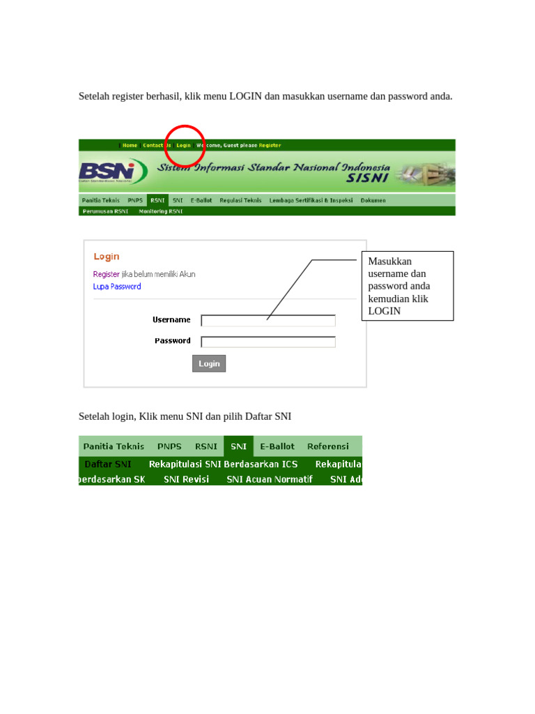 Panduan Login dan Akses SNI | PDF