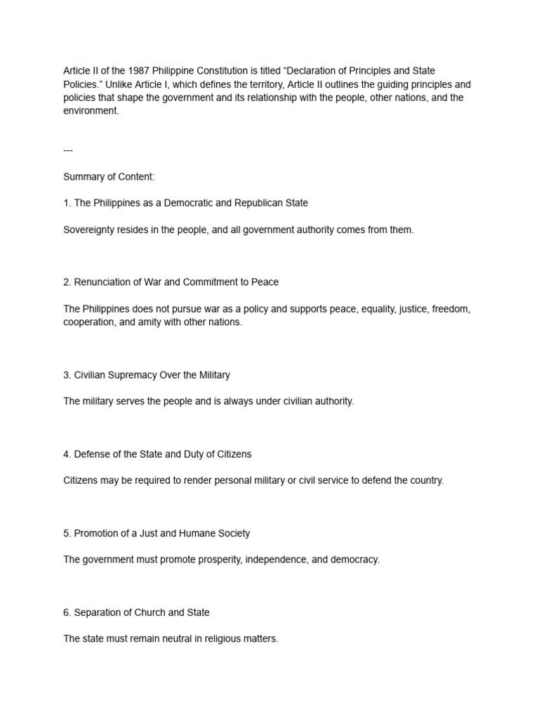 1987 Constitution Reviewer - Article 2 - Simplified Version | PDF ...