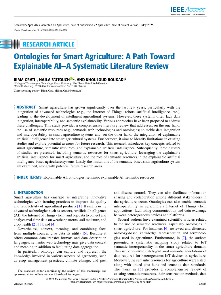 Ontologies For Smart Agriculture A Path Toward Explainable AIA Systematic Literature Review ...