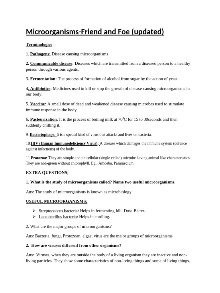 Grade-8 Microorganisms-Friend and Foe (Notes) | PDF | Microorganism ...
