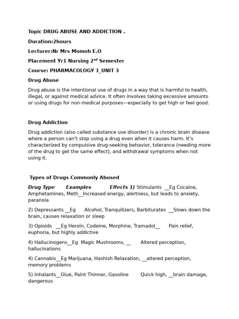 Topic Drug Abuse and Addiction | PDF | Substance Abuse | Drugs