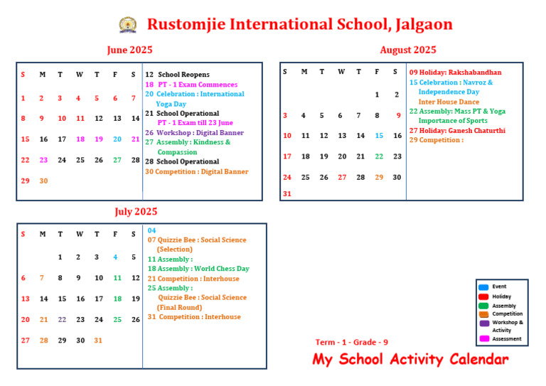 Grade 9 Activity Calendar 2025 | PDF