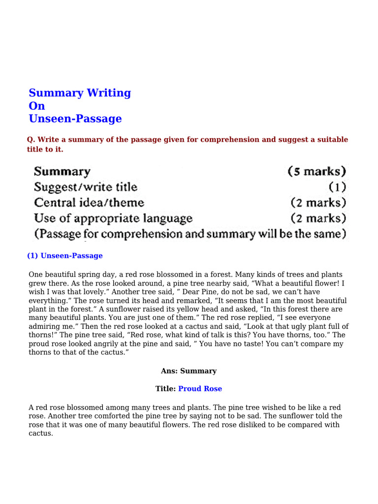 Unseen Passage Summary Writing | PDF | Stroke