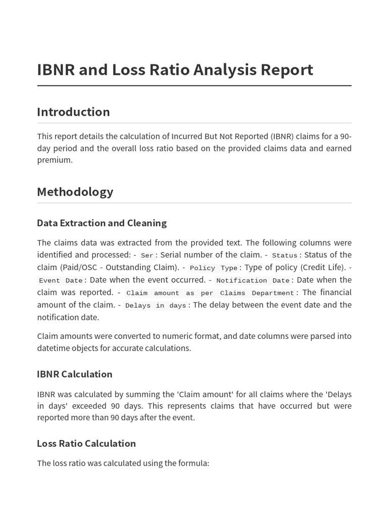 IBNR Claims and Loss Ratio Analysis | PDF