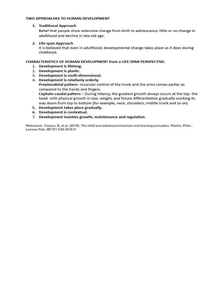 Human Development: Traditional vs. Life-span | PDF