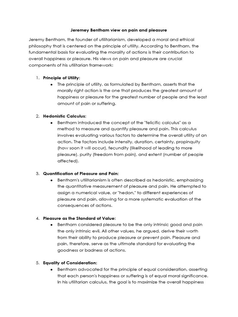 Bentham's Utilitarianism: Pain vs. Pleasure | PDF | Utilitarianism ...