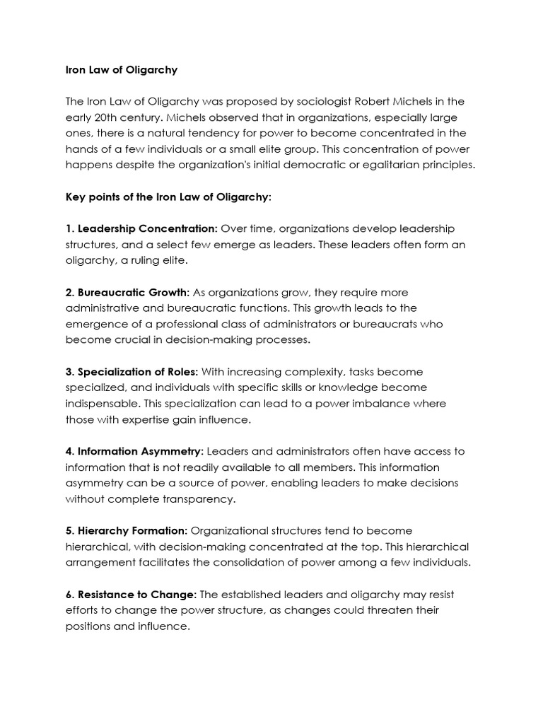 Understanding the Iron Law of Oligarchy | PDF