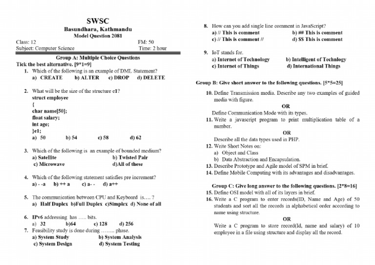 CS Model question | PDF