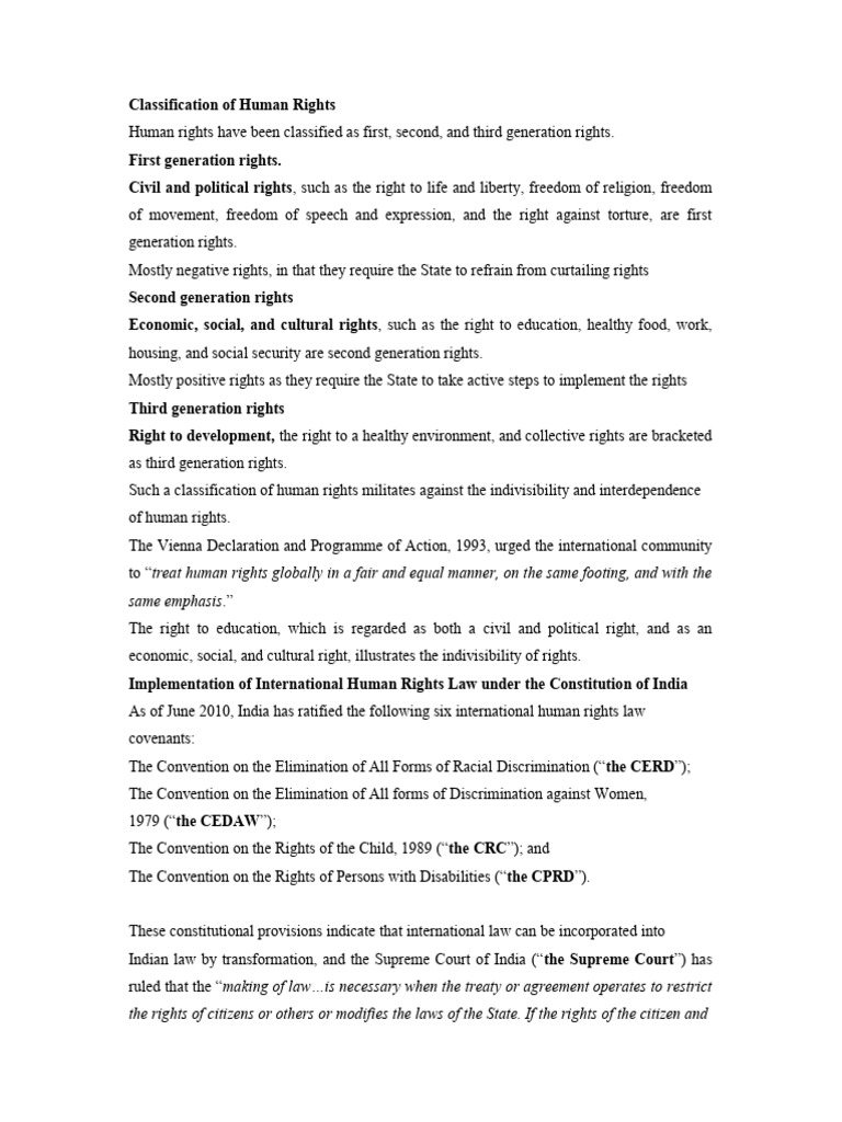 Classification of Human Rights | PDF | Arrest | Self Incrimination