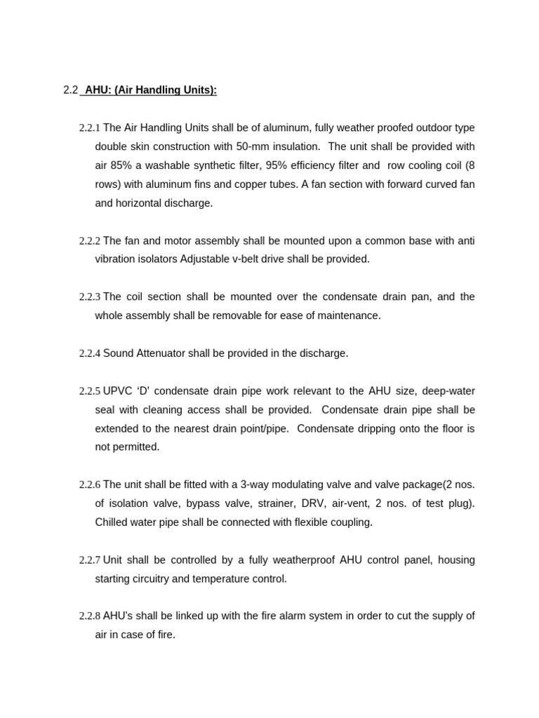 Air Handling Unit Specifications | PDF