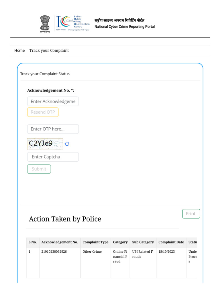 Track Your Cyber Crime Complaint Status | PDF