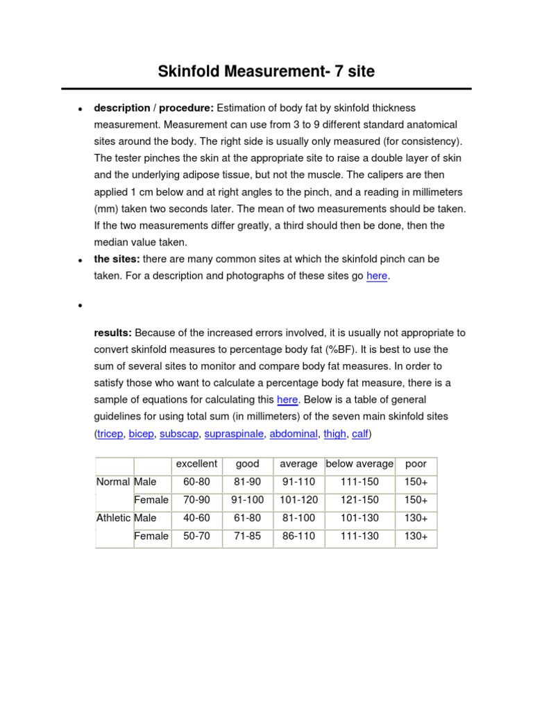 Skinfold Measurement - 7 Site | PDF | Adipose Tissue | Primate Anatomy