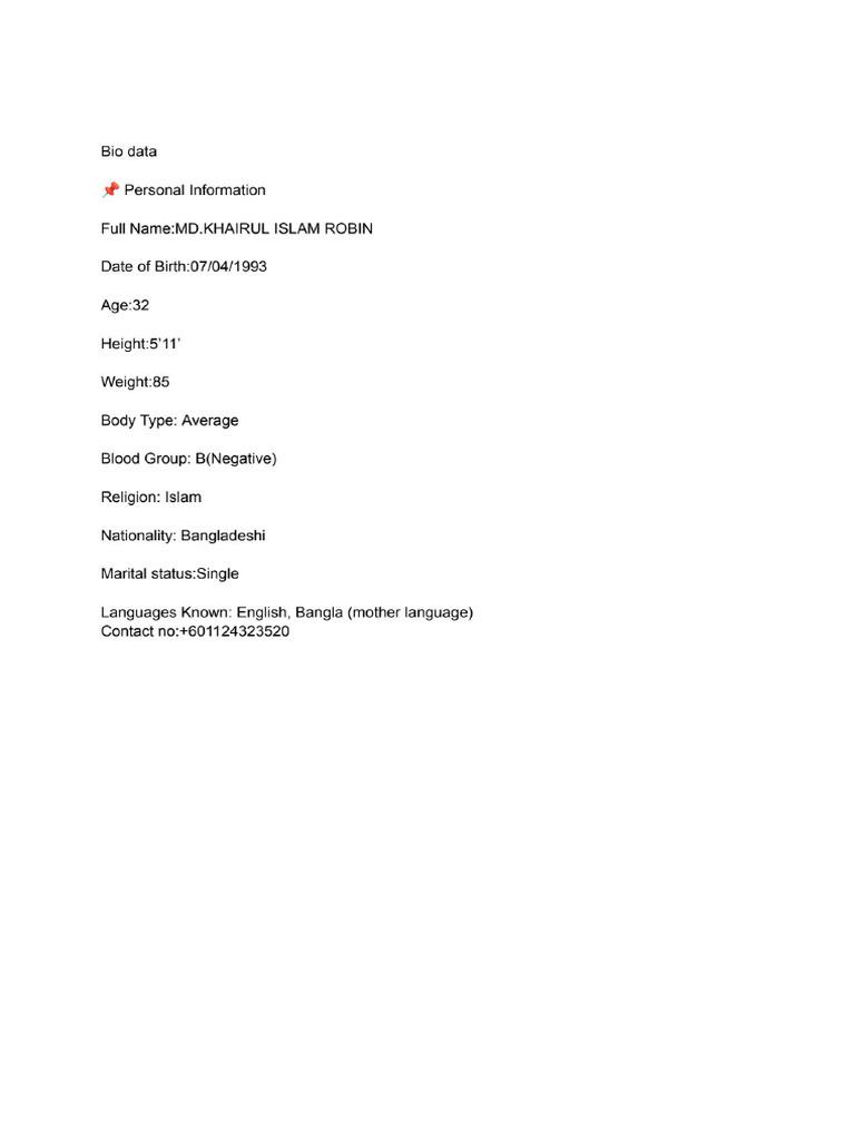 MD.khairul Islam Robin Bio Data | PDF