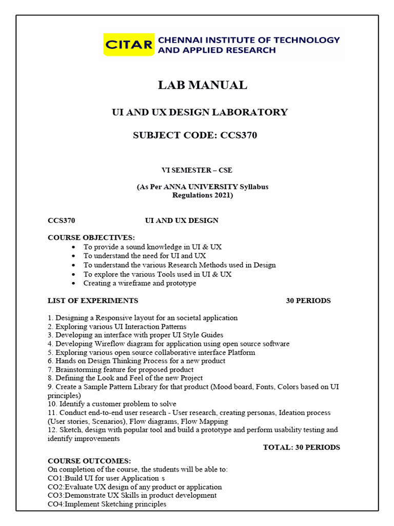 Ccs370-Ui & Ux - Lab Manual | PDF | Usability | User Interface