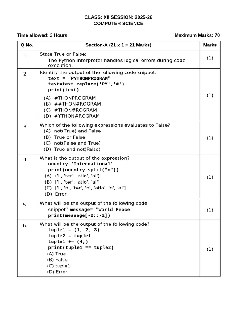 Computer Science XII Exam Paper 2025-26 | PDF | Computer Network ...