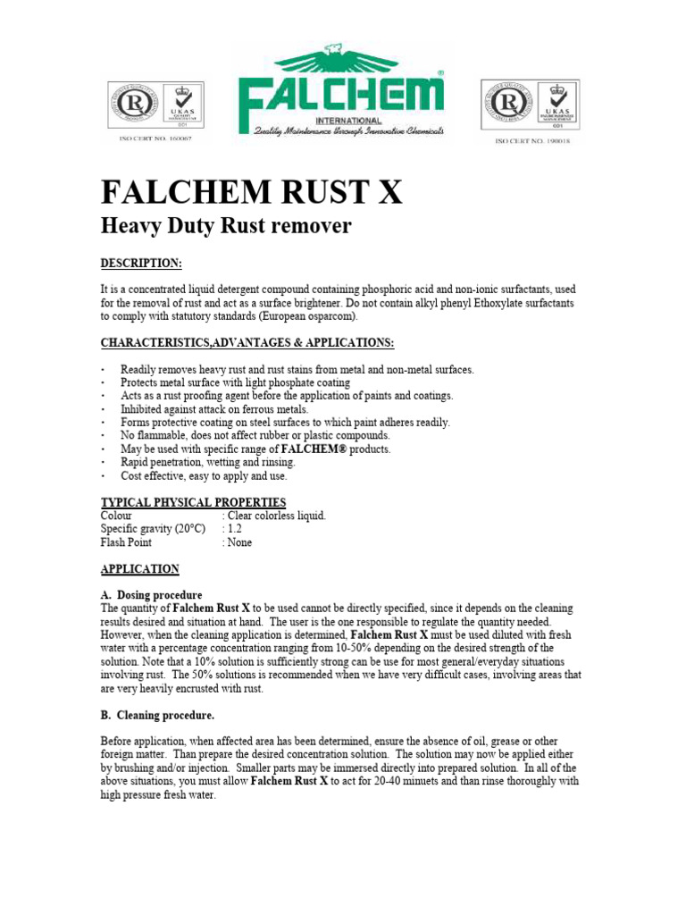 Falchem Rust X MSDS Overview | PDF | Rust | Surfactant
