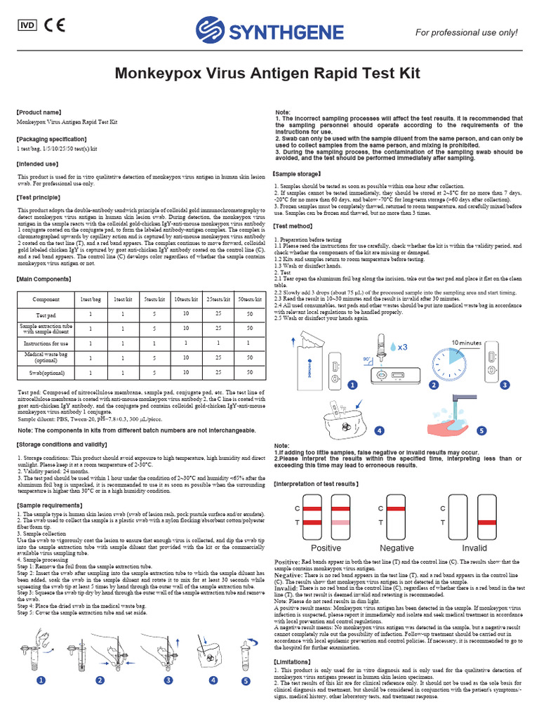 Monkeypox Virus Antigen Rapid Test Kit | PDF | Infection | Medical ...