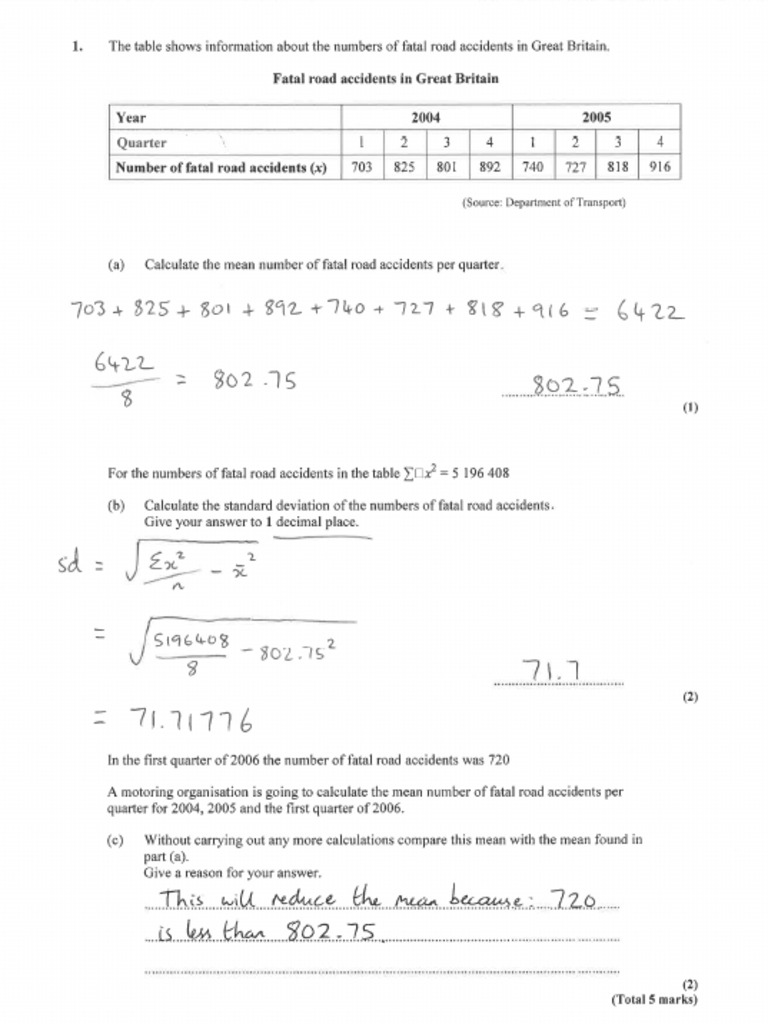 3b Revision Pack 3 - Standard Deviation and Spearmans Markscheme | PDF