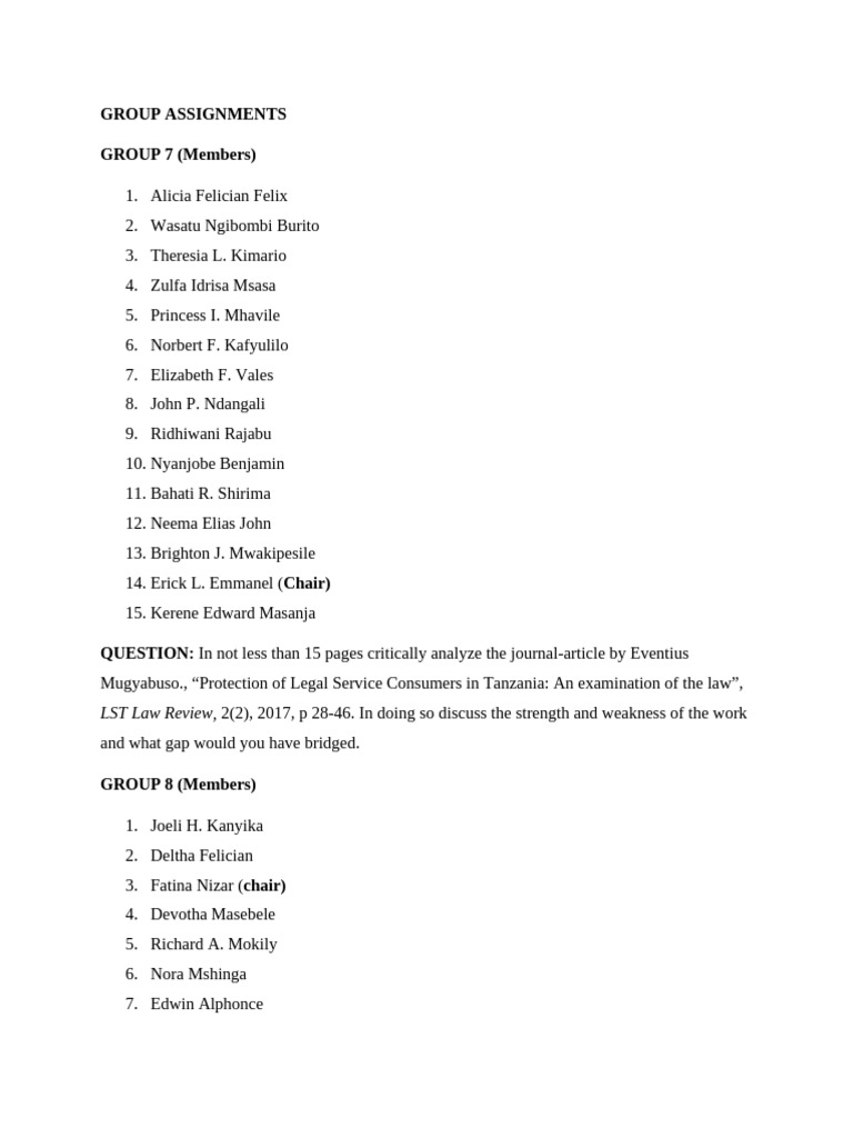 Group Assignments for Legal Analysis Tasks | PDF