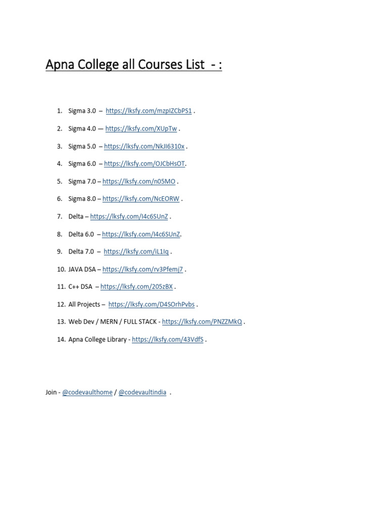 Apna College All Courses @codevaulthome | PDF