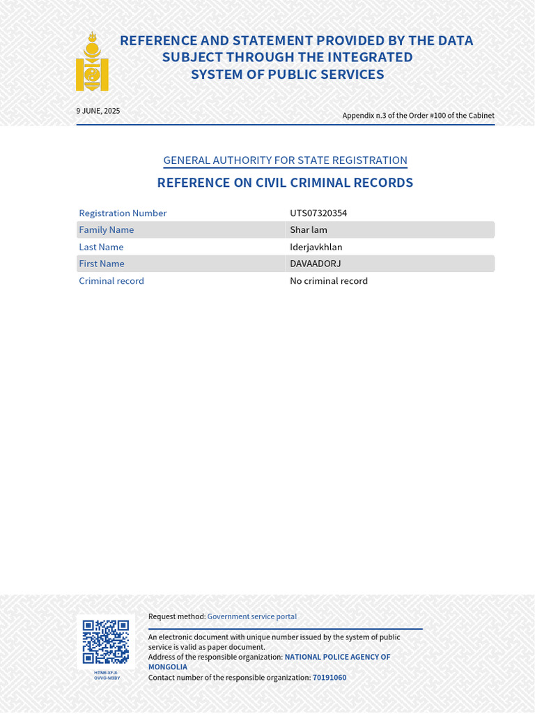 Reference and Statement Provided by The Data Subject Through The ...