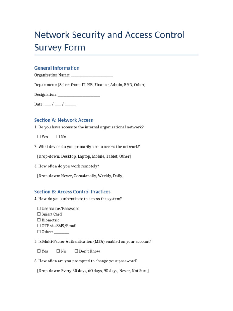 Network Security Survey Form | PDF