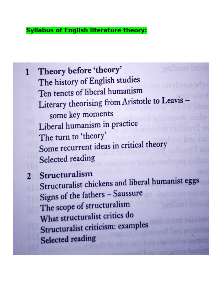 English Literature Theory Syllabus | PDF