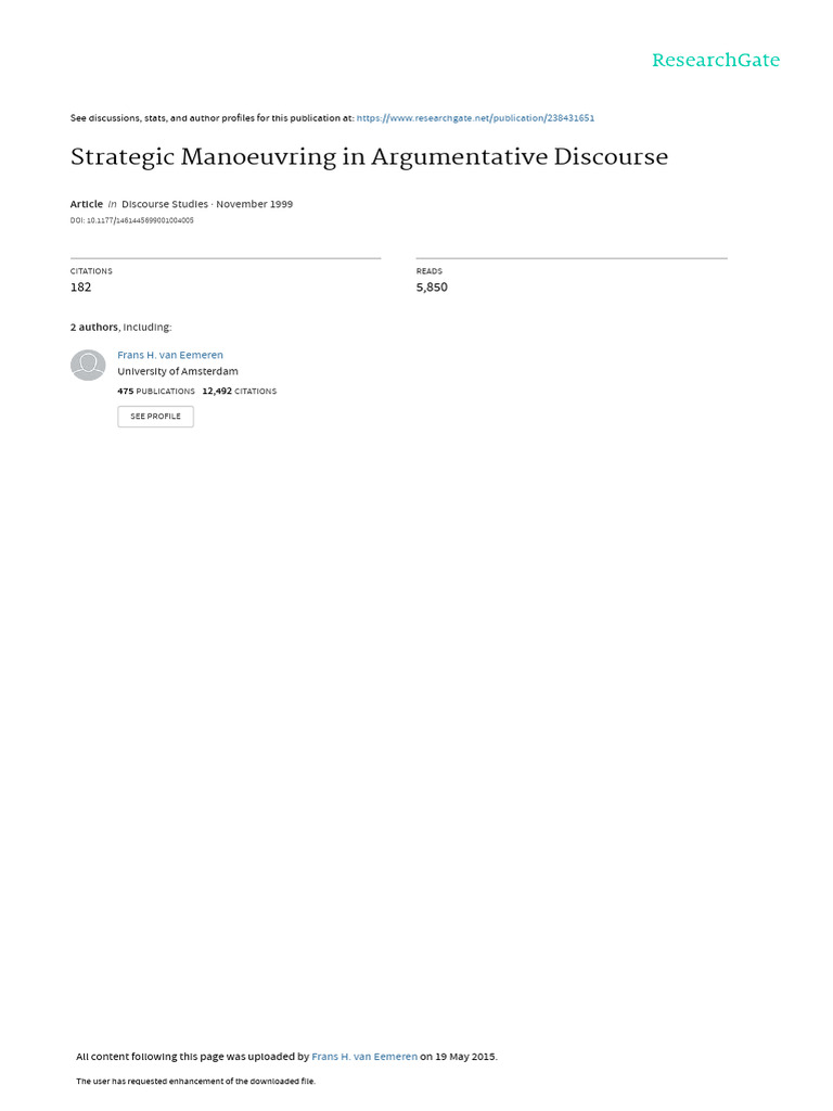 Strategic Manoeuvring in Argumentative Discourse | PDF | Rhetoric ...