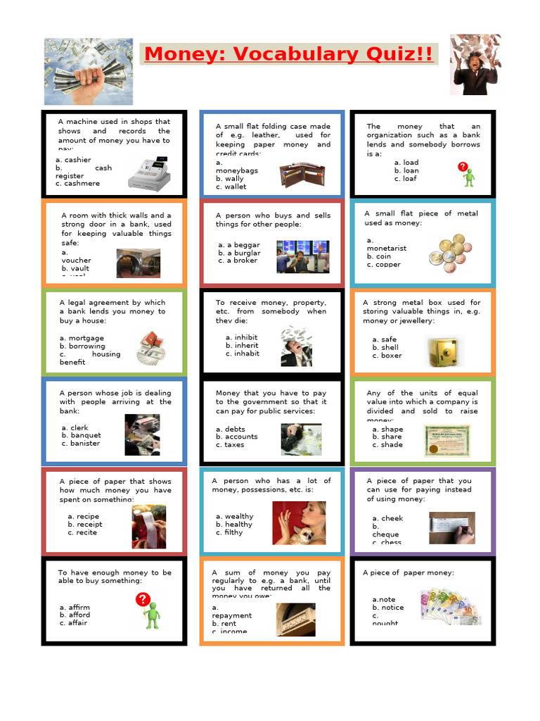 Money Vocabulary Quiz 40814 | PDF | Money | Banks