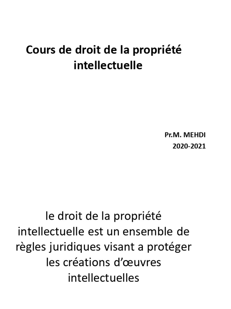 Cours sur la Propriété Intellectuelle | PDF | Brevet | Dépôt de brevet