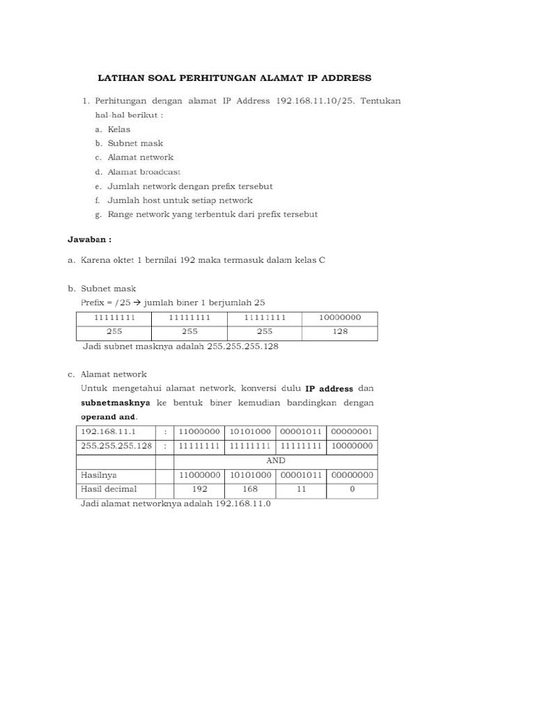 Latihan Perhitungan IP Addres | PDF